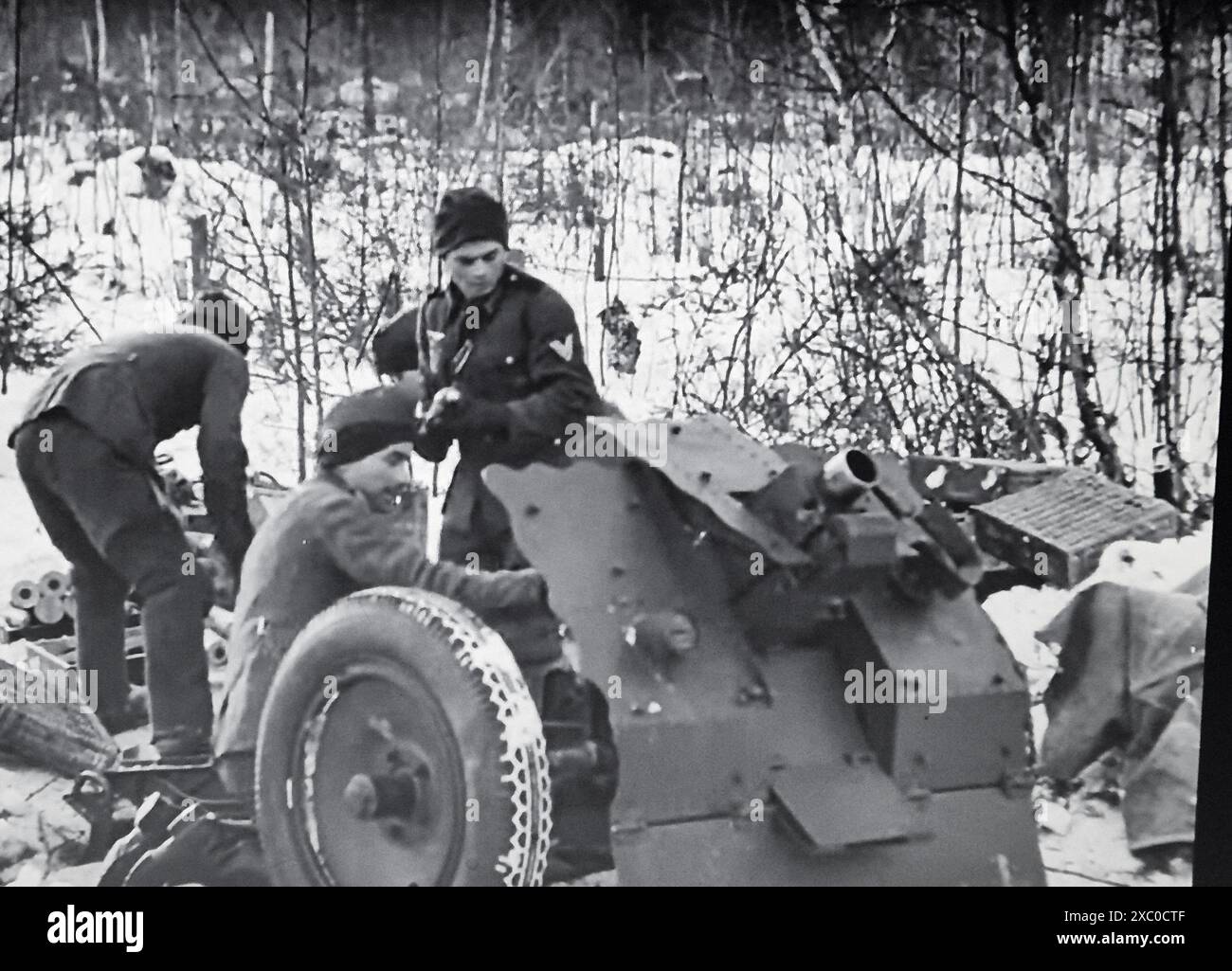 World War Two B&W Screenshot photo. a German Light Infantry Gun is ...