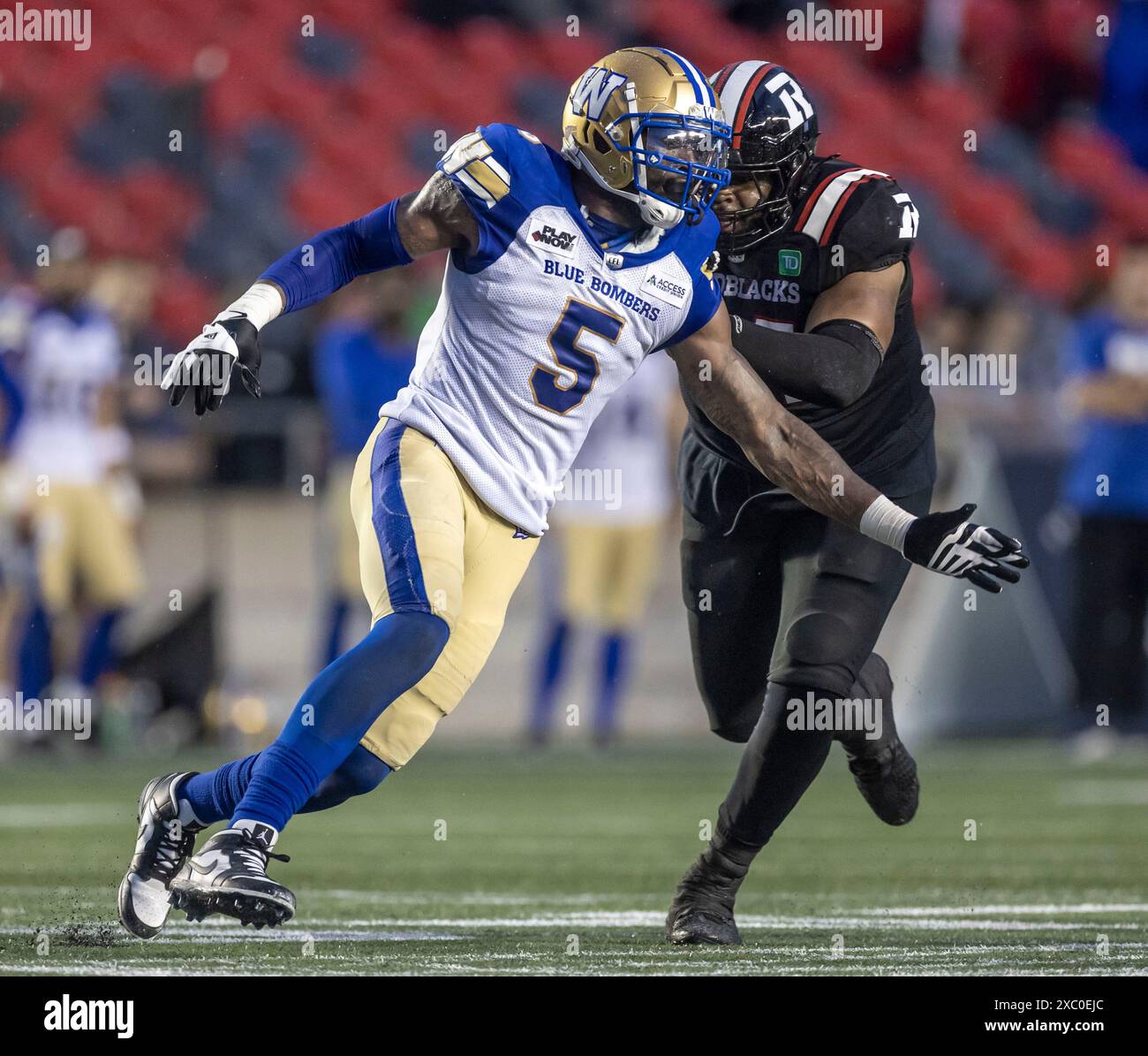 Ottawa, Canada. 13 Jun 2024. Willie Jefferson (5) of the Winnipeg Blue Bombers. Regular season ...