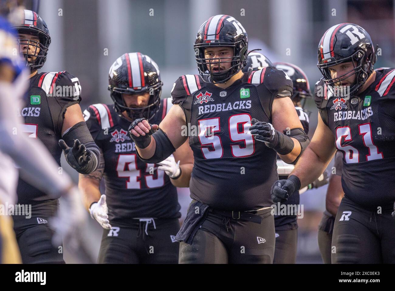 Ottawa, Canada. 13 Jun 2024. Cyrille Hogan-Saindon (59) of the Ottawa Redblacks. Regular season ...