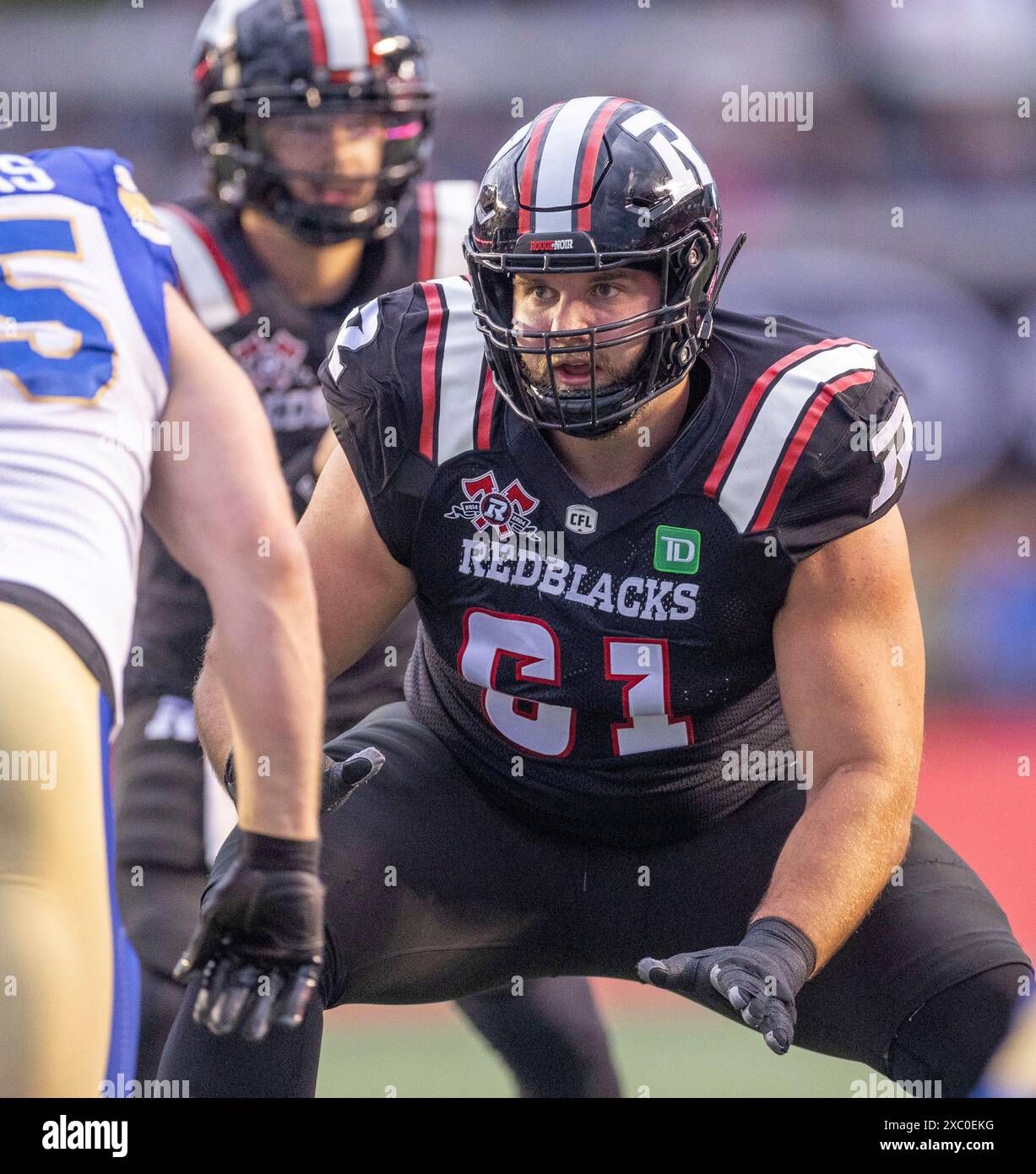Ottawa, Canada. 13 Jun 2024. Blessman Ta'ala (51) of the Ottawa Redblacks. Regular season ...