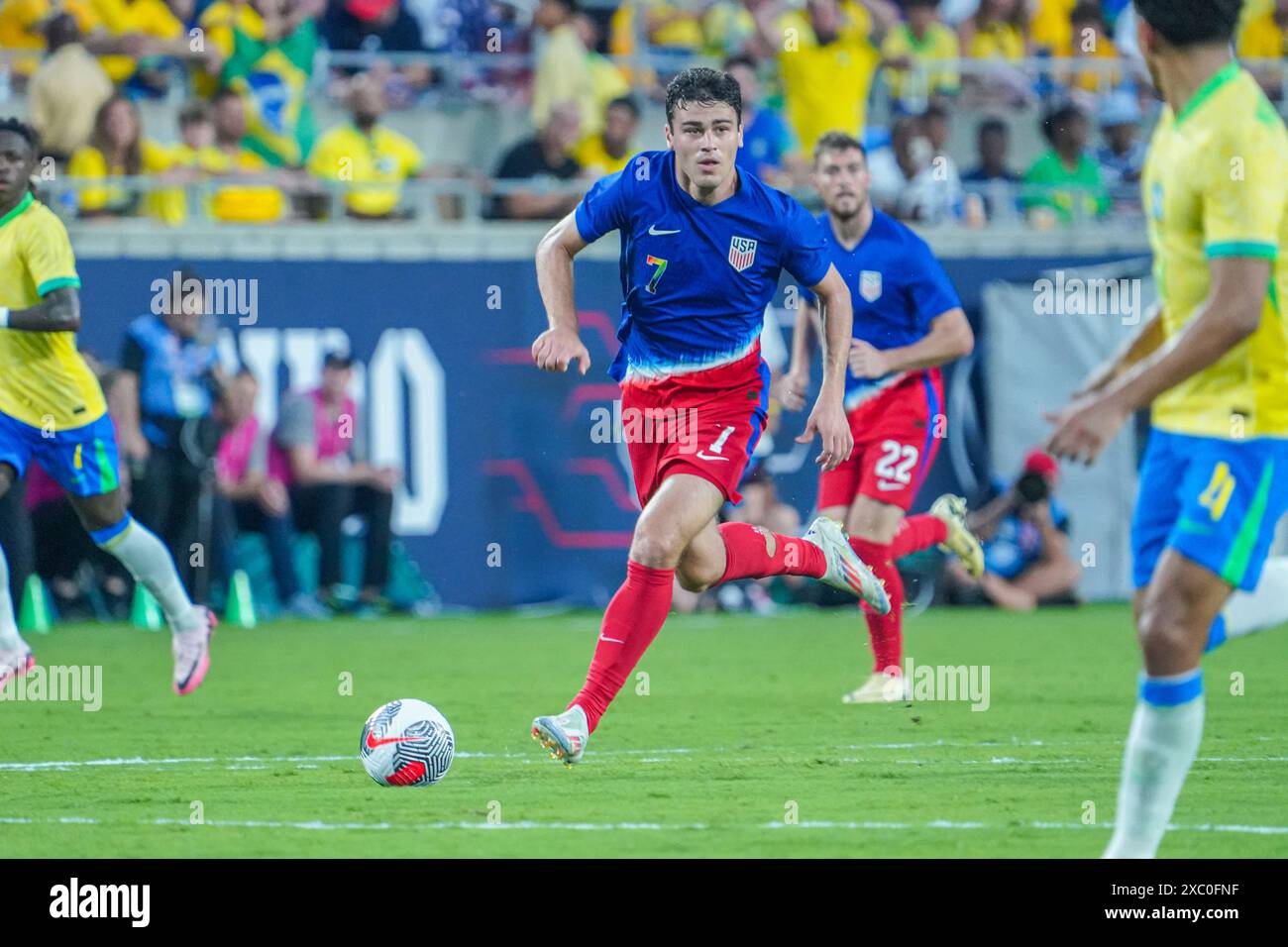 Orlando, Florida, June 12, 2024, USA player Gio Reyna #7 runs up field ...
