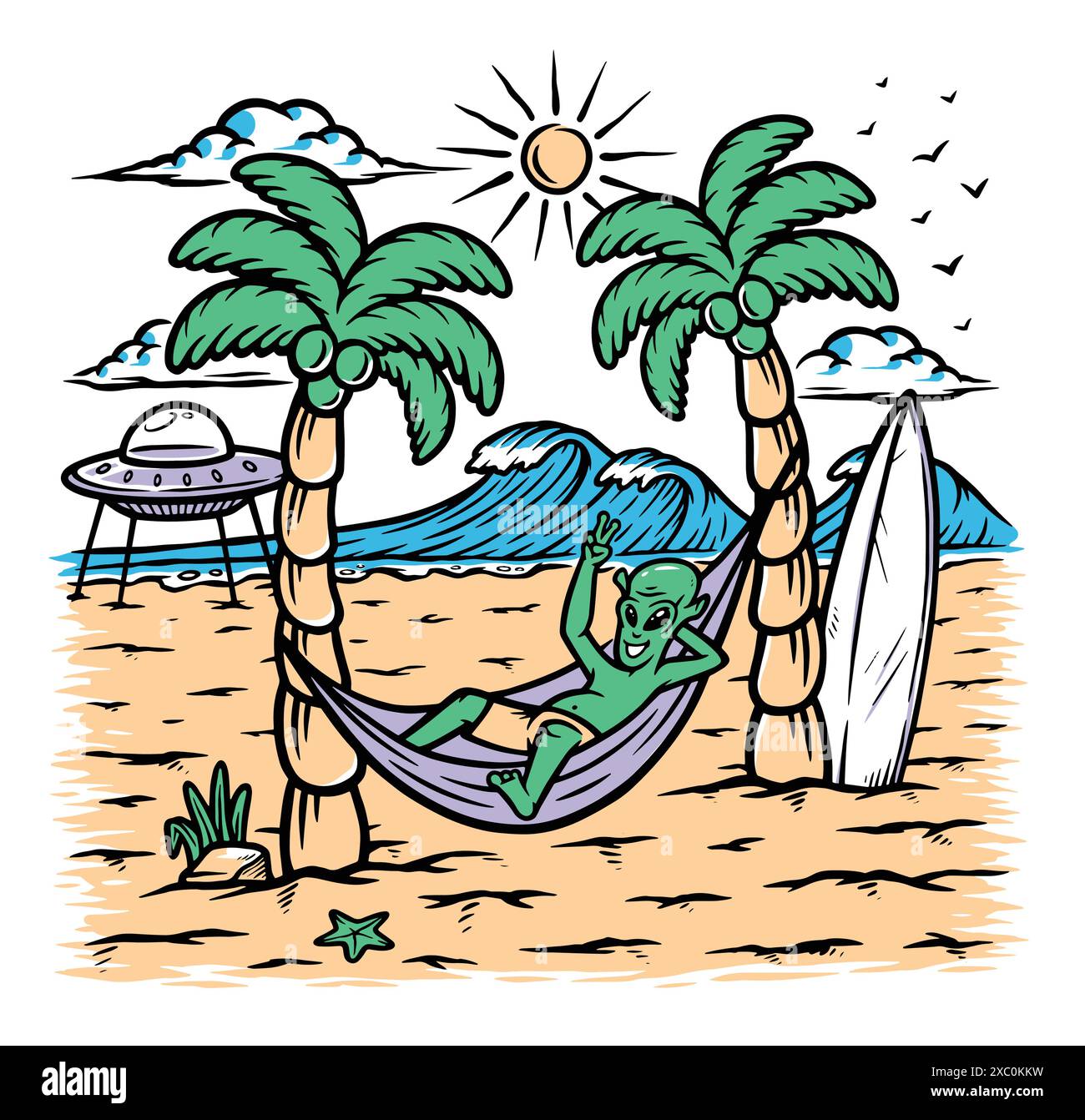 Alien chilling on the beach illustration Stock Vector Image & Art - Alamy