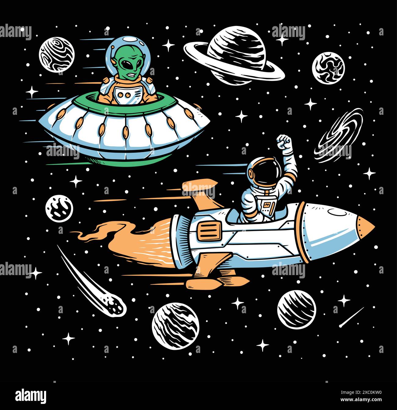 Astronaut and alien race illustration Stock Vector Image & Art - Alamy