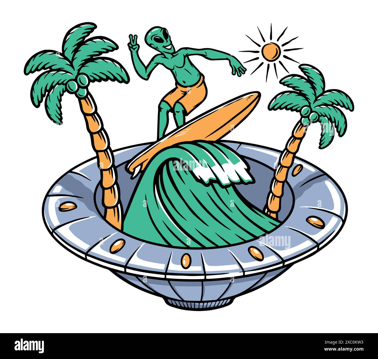 Alien surfing inside ufo illustration Stock Vector Image & Art - Alamy