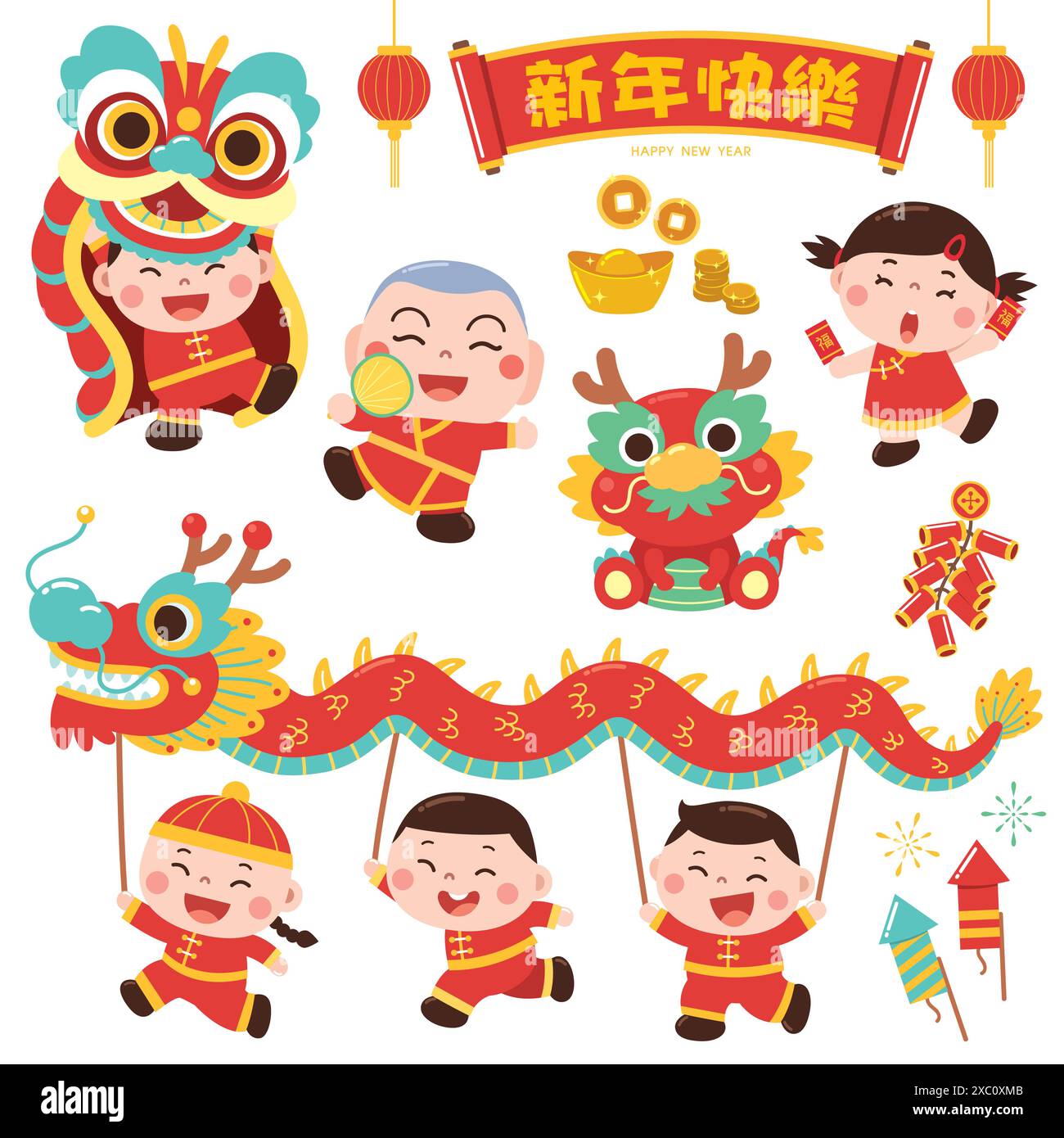 A vibrant and festive cartoon-style illustration featuring children ...