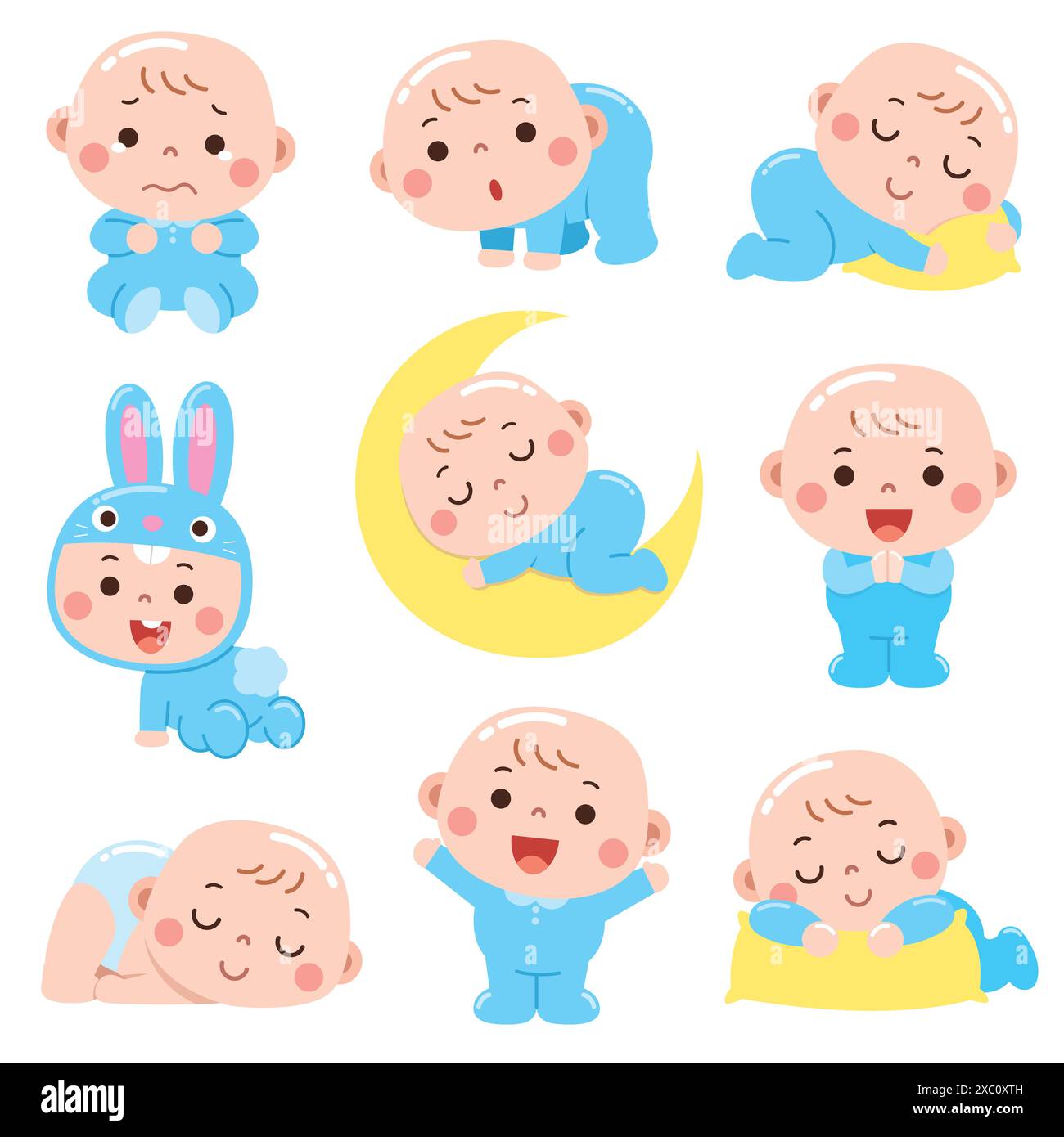 A cute and charming cartoon-style illustration featuring a baby in ...