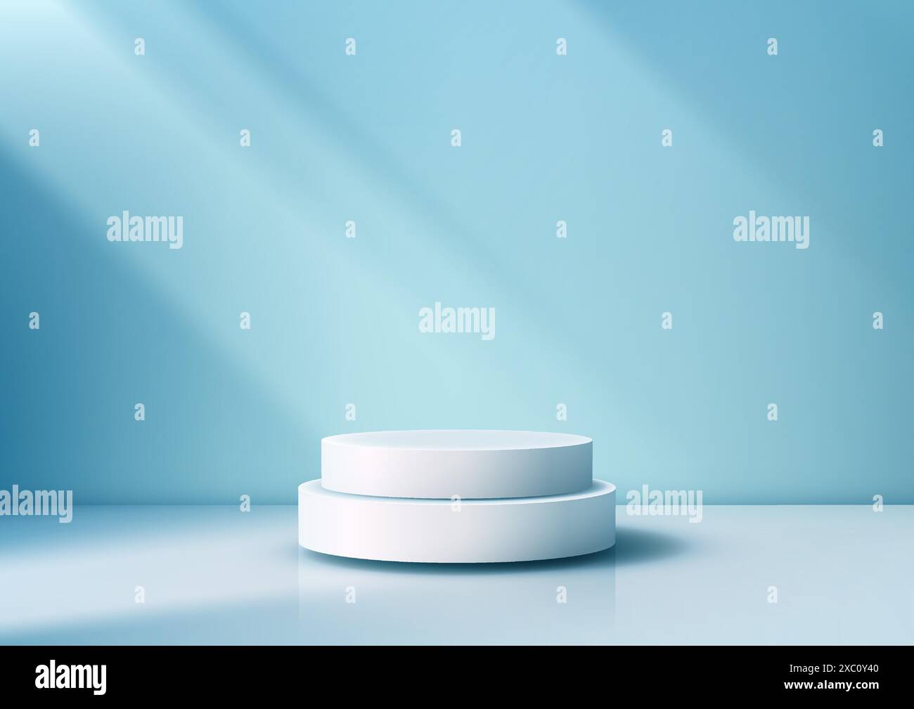 Modern 3D White Podium on White Table with Blue Wall Background for ...
