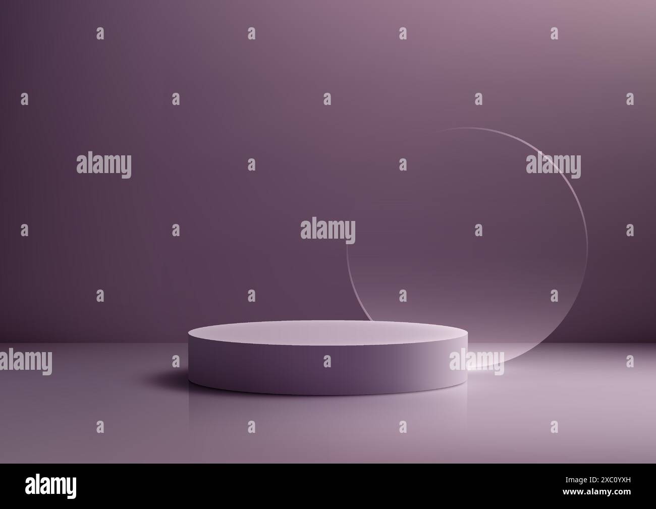 3D purple podium stand with circle glass backdrop on purple background ...