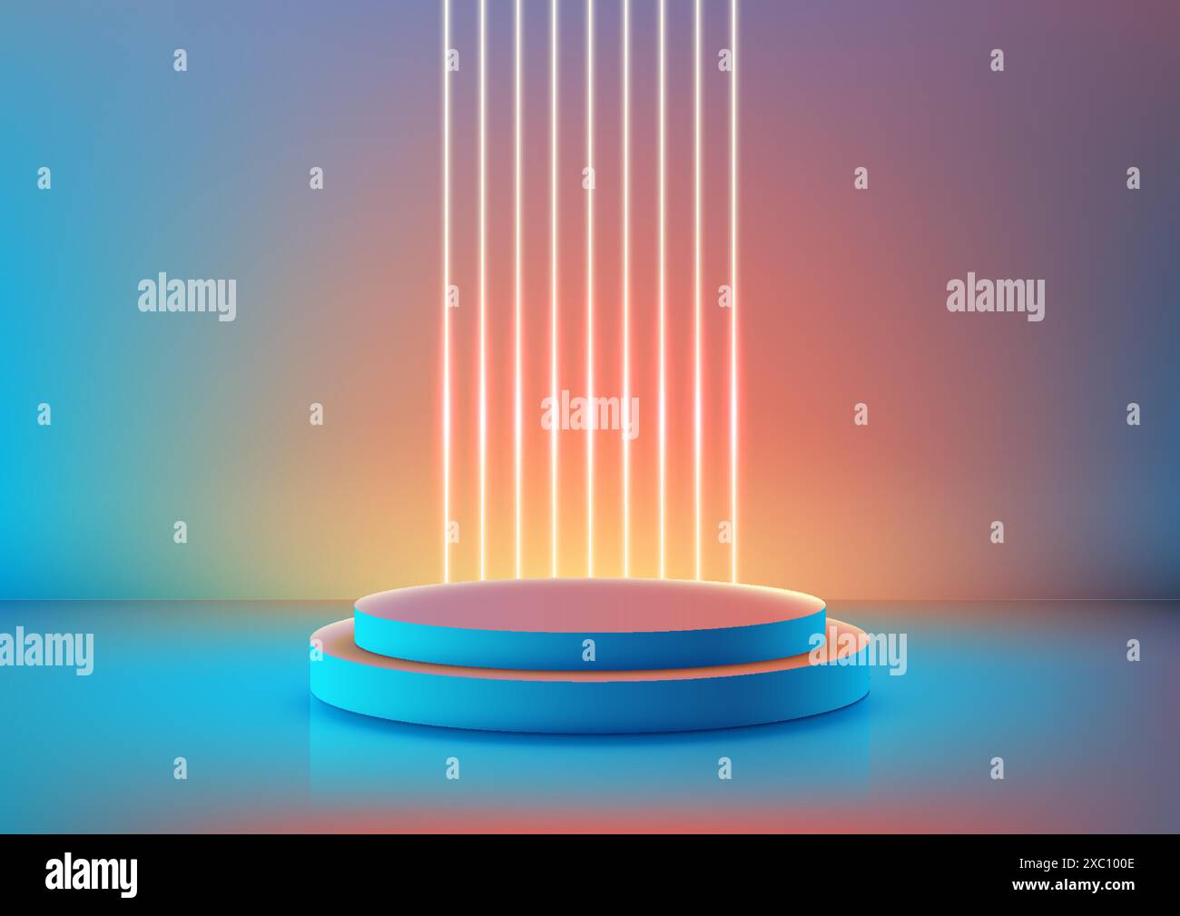 Futuristic 3D Blue Podium with Bright Neon Lights, Ideal for Technology ...