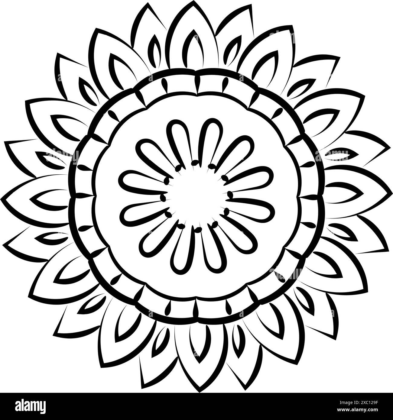 Linear Flower Simple Line Art Doodle Ornament Outline Hand Drawn
