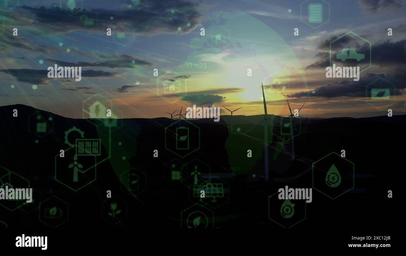 Alternative Energy. Wind farm. Aerial view of horizontal-axis wind ...
