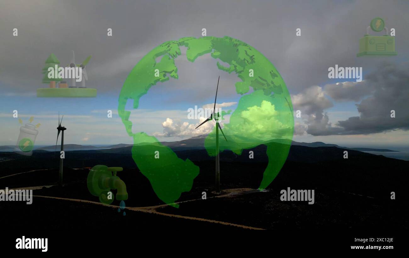 Alternative Energy. Wind farm. Aerial view of horizontal-axis wind ...