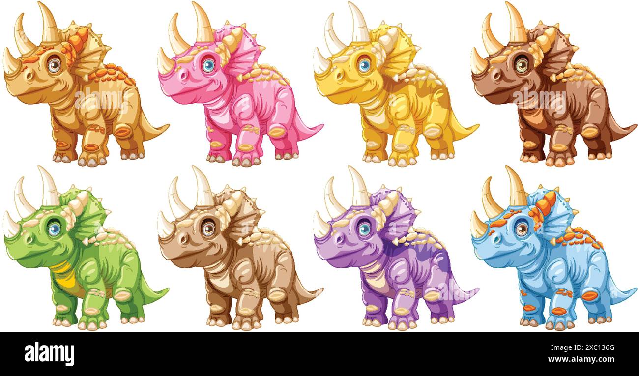 Eight vibrant cartoon dinosaurs in various colors Stock Vector Image ...