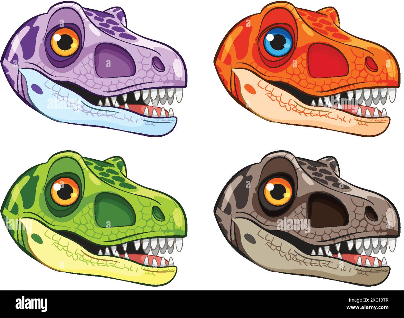 Four vibrant dinosaur heads in different colors Stock Vector Image ...