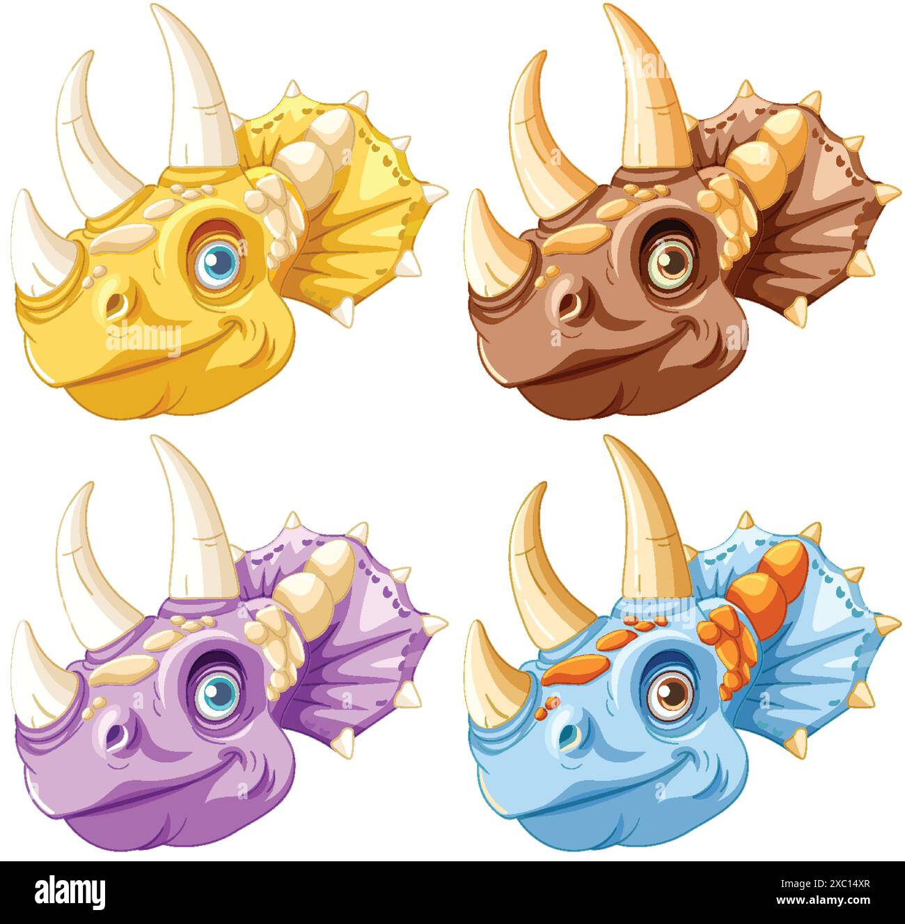 Four vibrant dinosaur heads in different colors Stock Vector Image ...