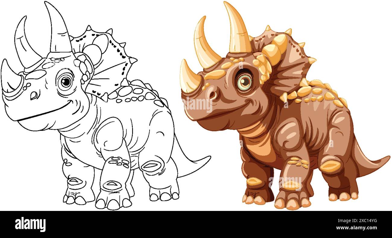 Adorable triceratops in color and outline versions Stock Vector Image ...