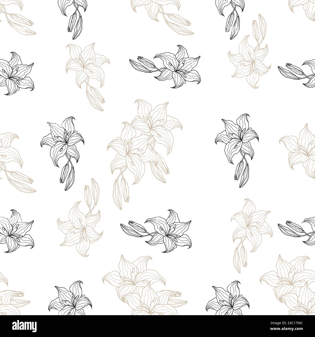 Lilly line art flower seamless pattern for design of fabric, scrapbook ...