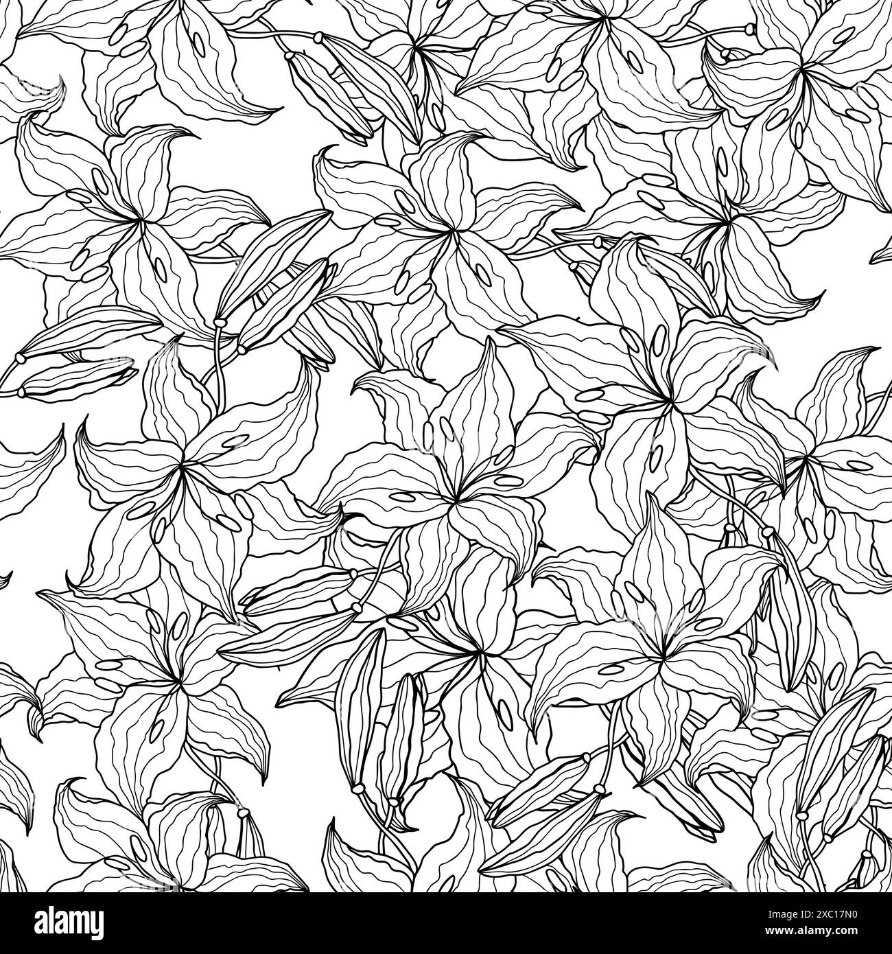 Lilly line art flower seamless pattern for design of fabric, scrapbook ...