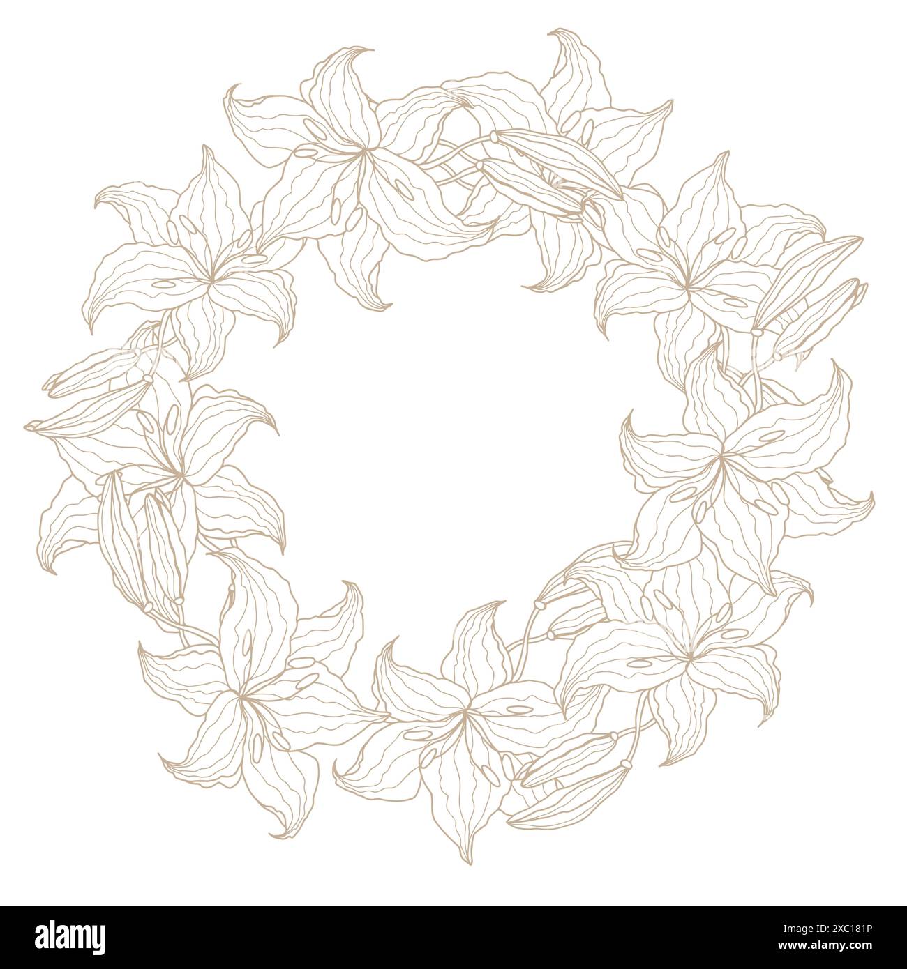 Lillies violet flower circle wreath for wedding card or invitations ...