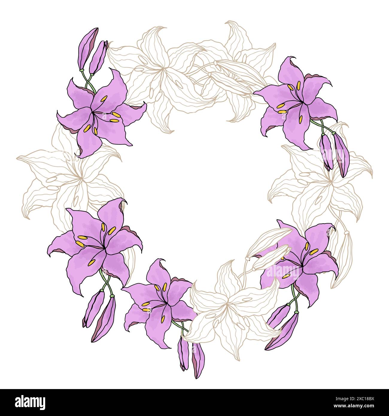 Lillie violet flower circle wreath for wedding card or invitations ...
