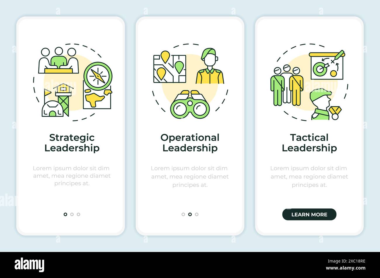 Levels of army leadership onboarding mobile app screen Stock Vector ...