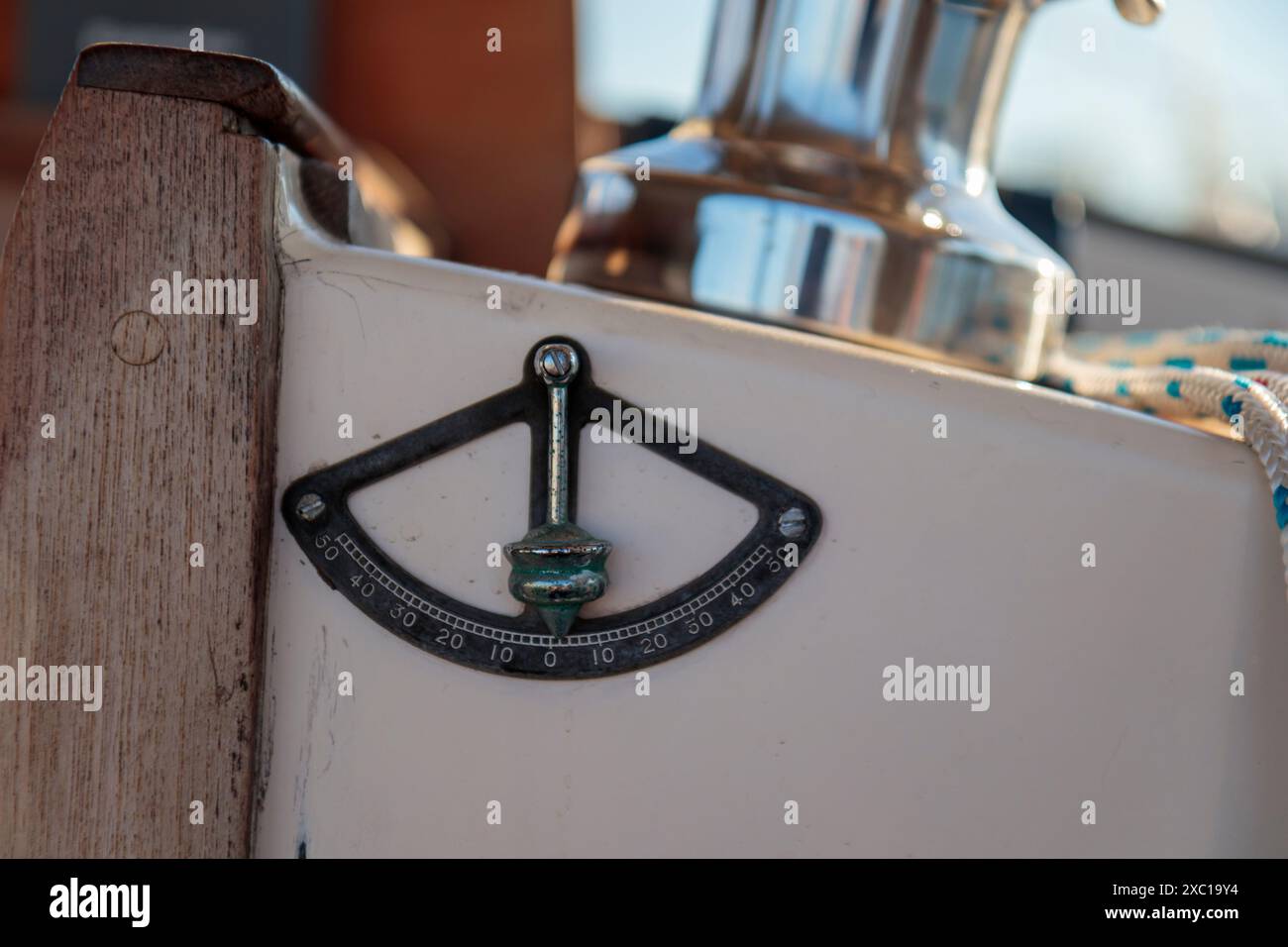 Ship analog inclinometer installed inside the ship. Inclinometer, a ...
