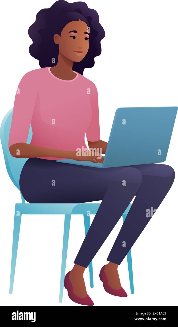 Woman Using Laptop Computer Cartoon Illustration Stock Vector Image ...
