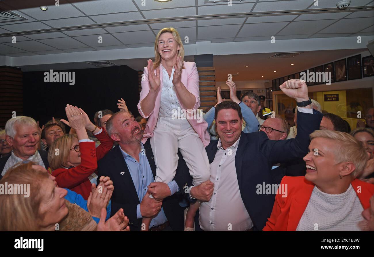 Fine Gael's Nina Carberry (centre) celebrates with family and friends ...