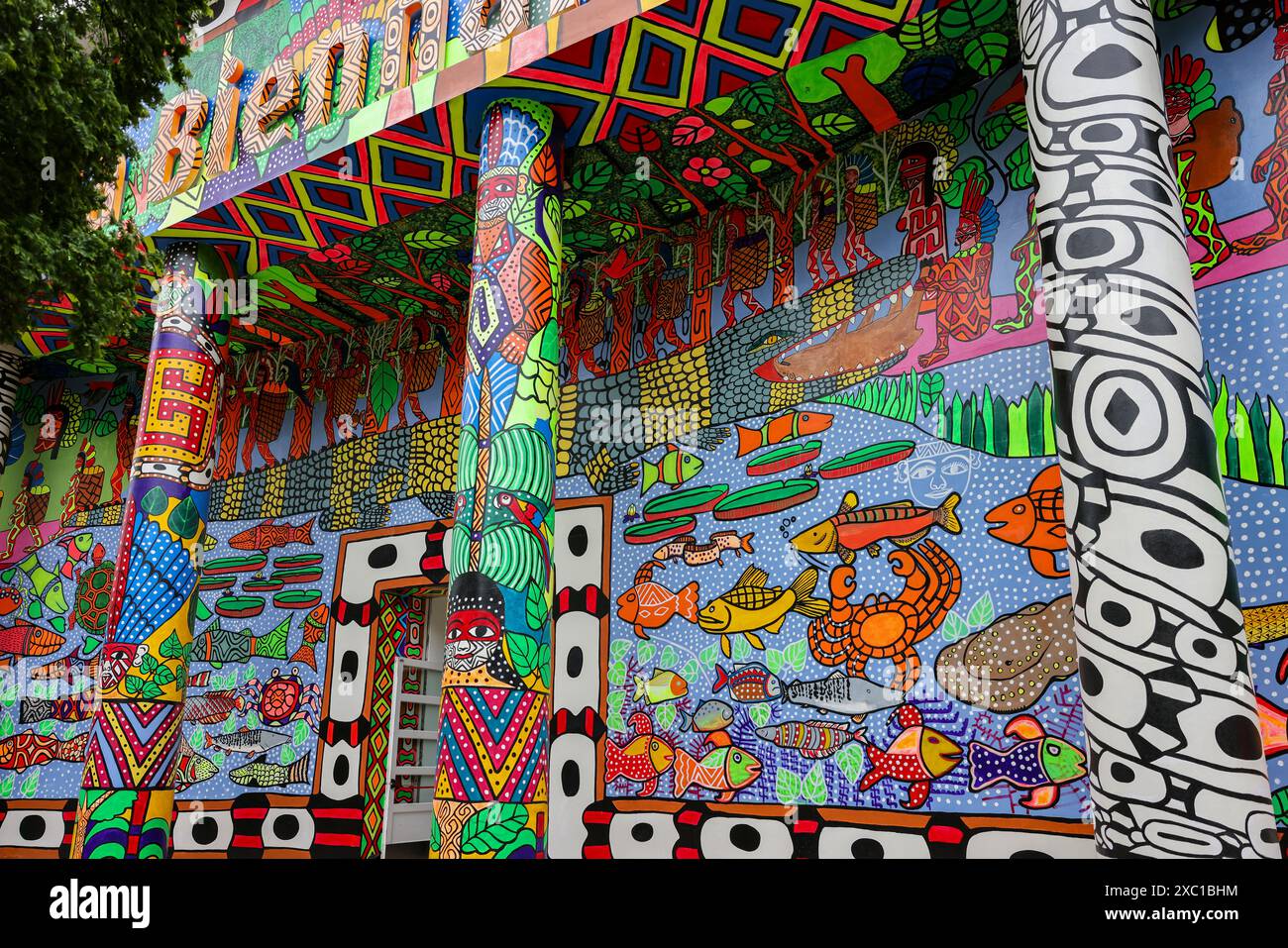 Venice; Italy - May 7 2024: The colorful facade of the Biennale Central ...