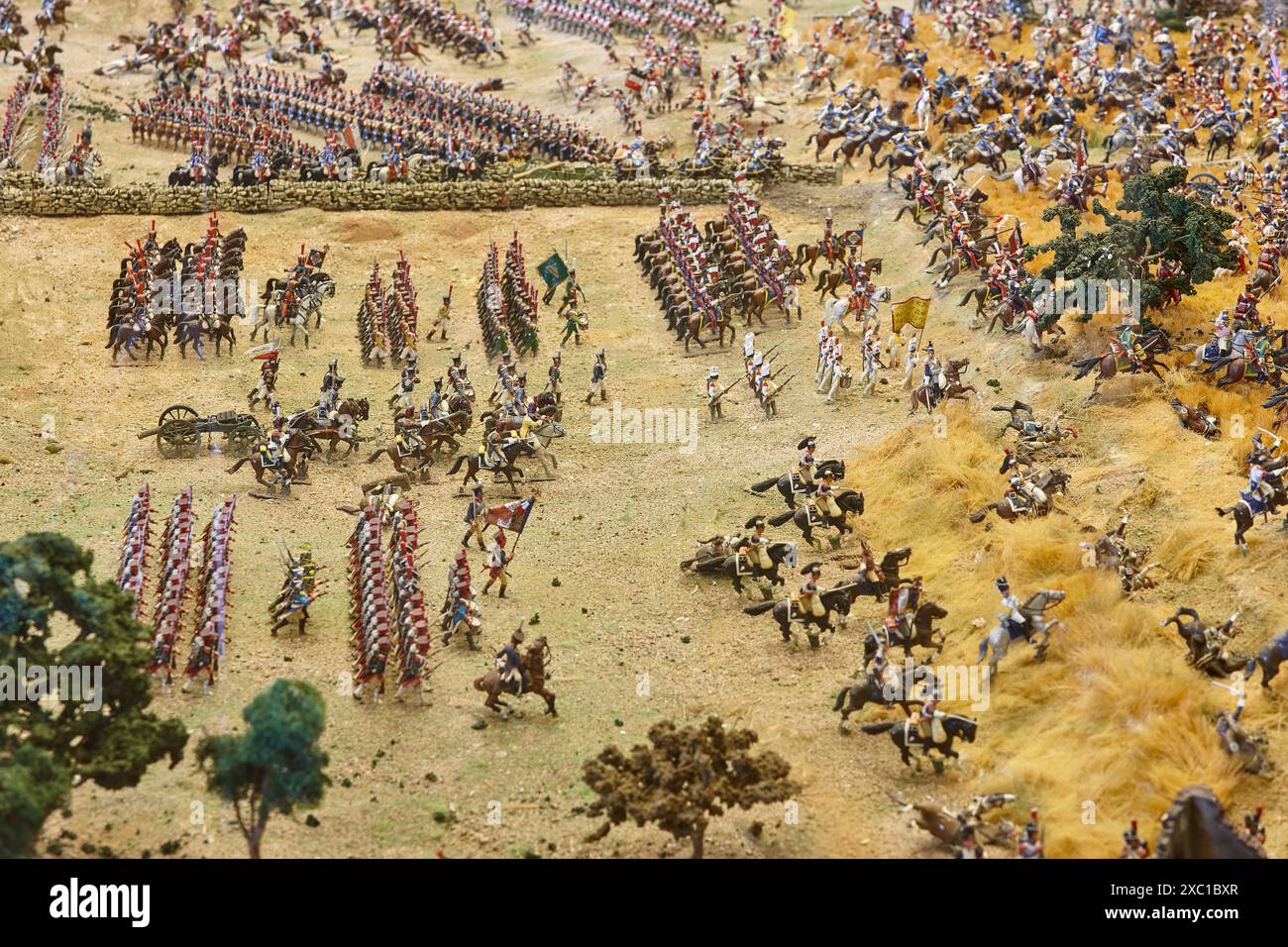 Model of Waterloo battle with tin miniature soldiers troops. Combat ...