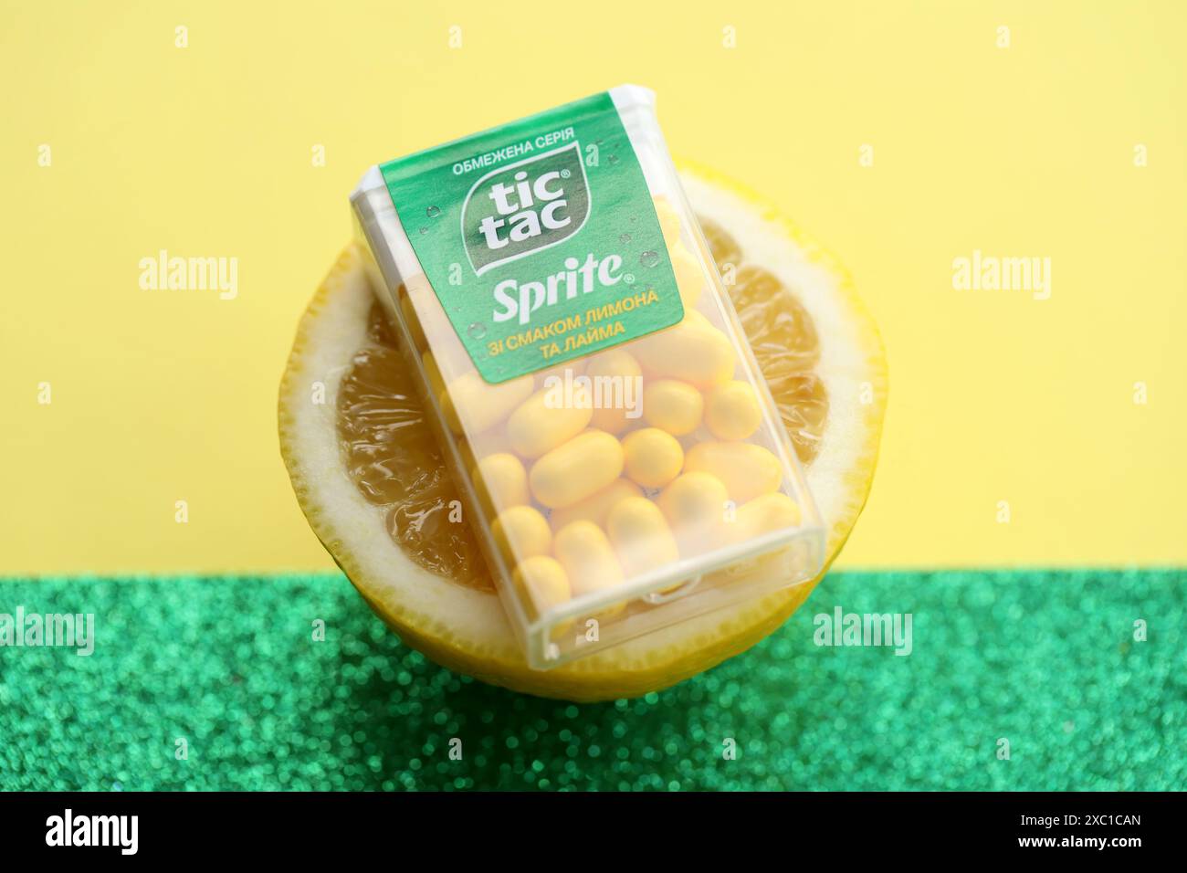 KYIV, UKRAINE - APRIL 20, 2024 Tic Tac hard mints limited series Sprite ...