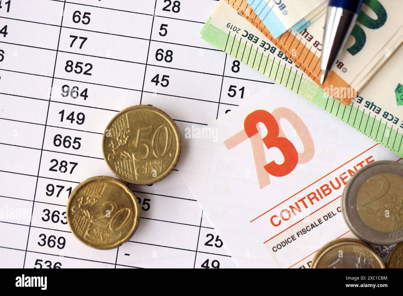 KYIV, UKRAINE - APRIL 20, 2024 many euro banknotes with the Modello 730 ...