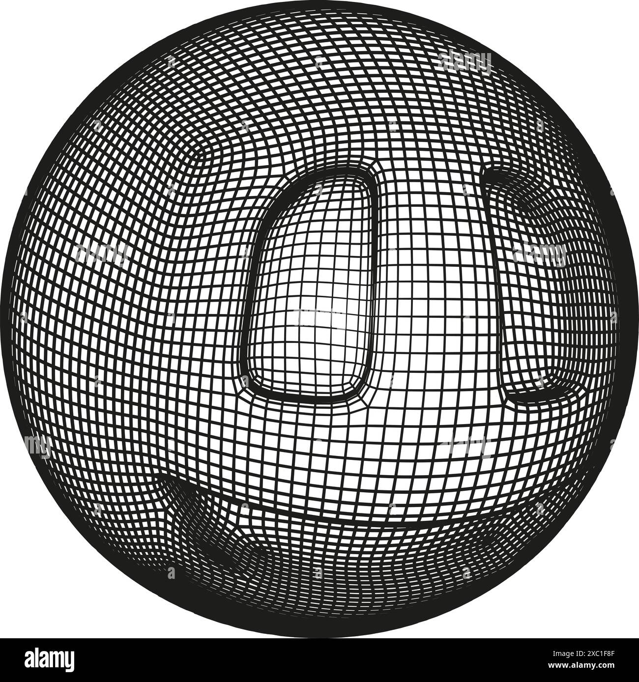 Smile ball 3D emoticon in y2k or brutalism style. Grid or wireframe ...