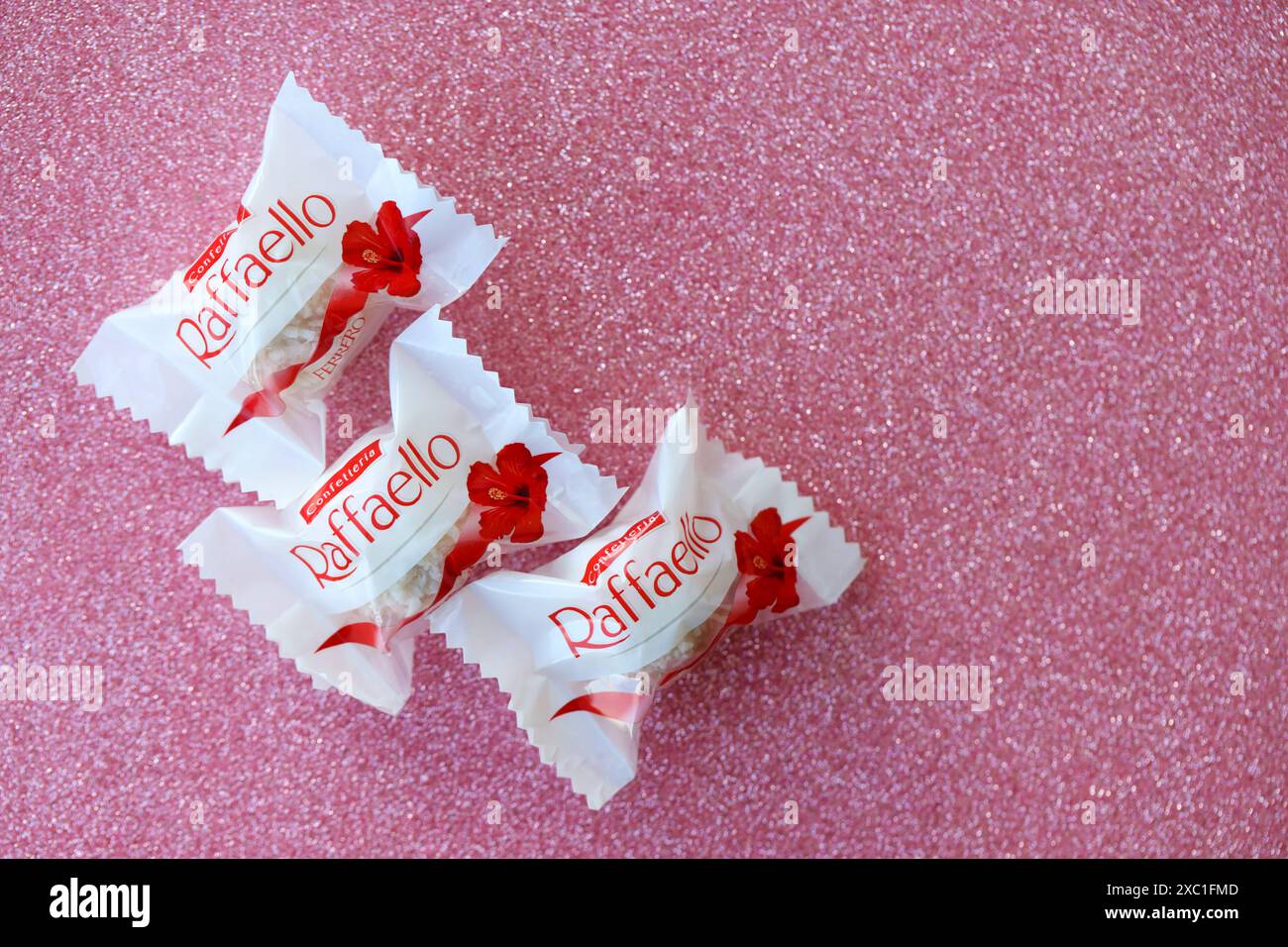 KYIV, UKRAINE - APRIL 20, 2024 Ferrero Raffaello premium sweets ...