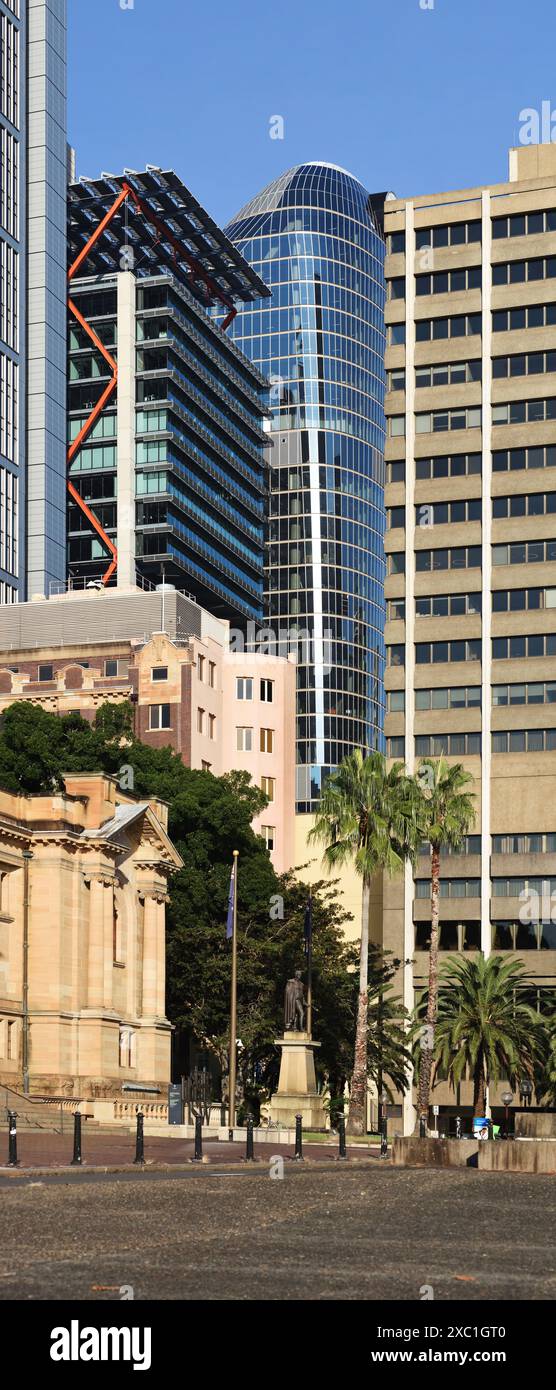 Old and new architecture, the State Library and high-rise office towers ...