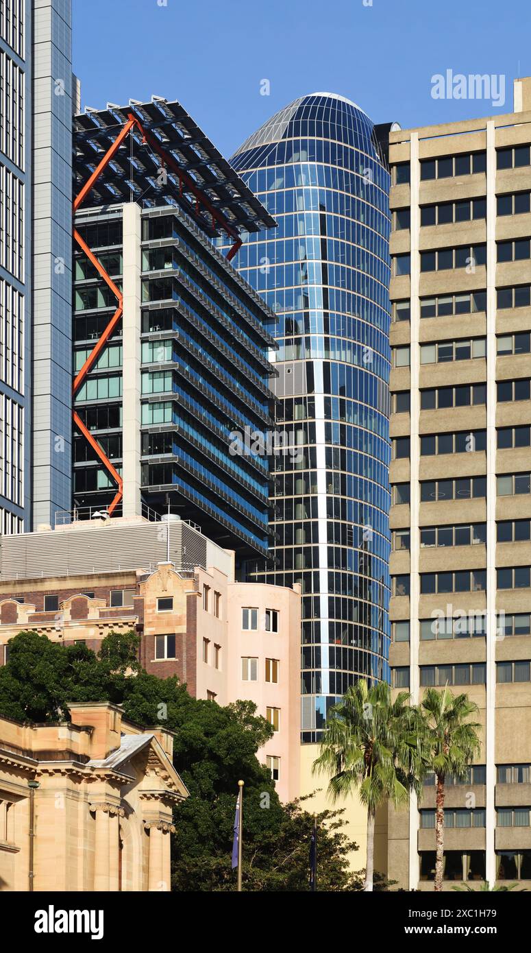 Old and new architecture, the State Library and high-rise office towers ...