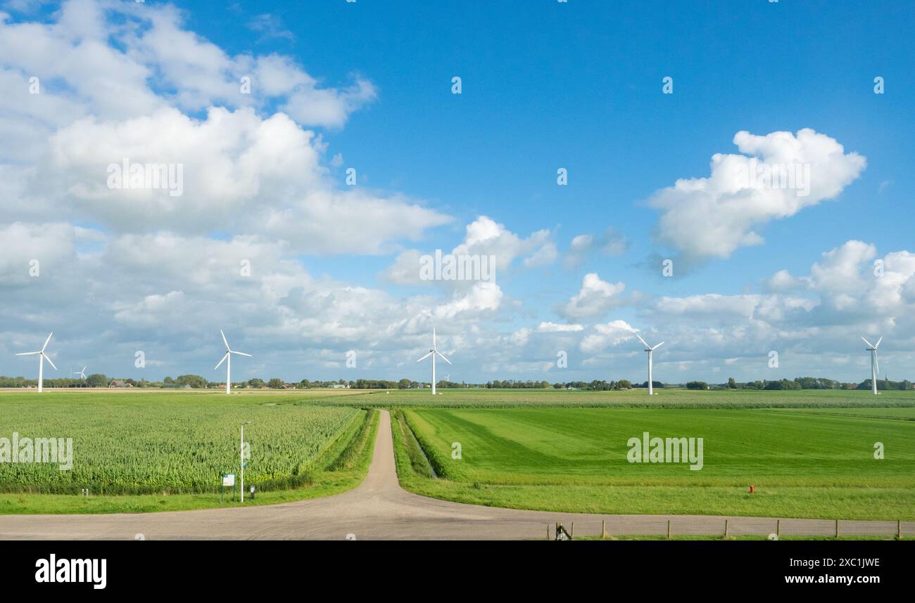Marrum, Netherlands - August 7th 2024: A row of wind generators on ...