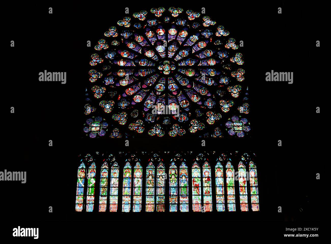 Beautiful Rose Window in Notre Dame Cathedral - Paris, France Stock ...