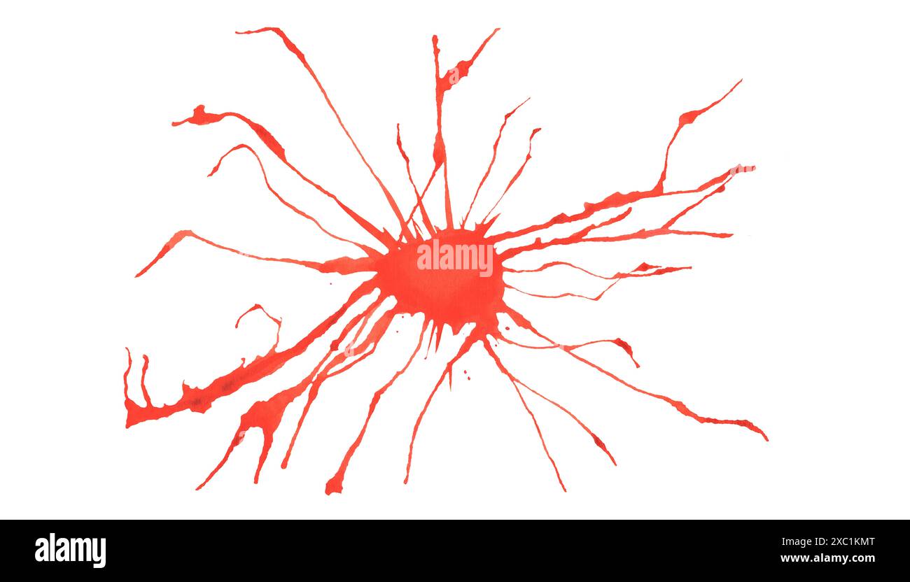 Red spot randomly flowing in different directions. Abstract splashes ...