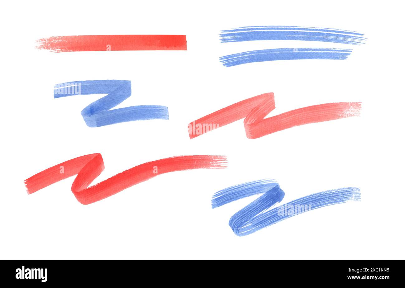 Watercolor bending strokes in motion. Abstract red and blue stroke ...