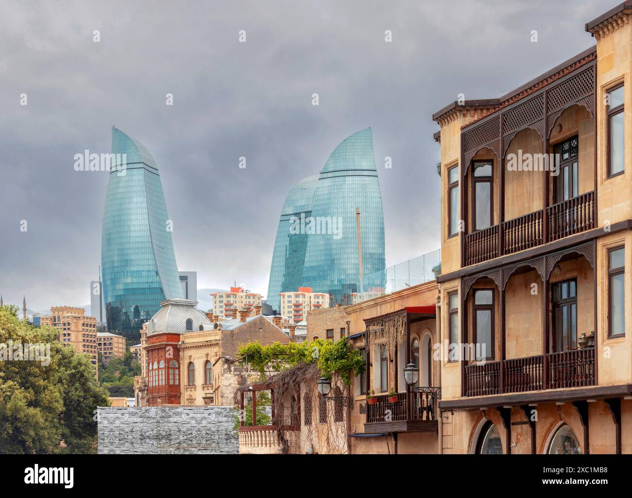 Flame Towers & Old Town, Baku, Azerbaijan Stock Photo - Alamy