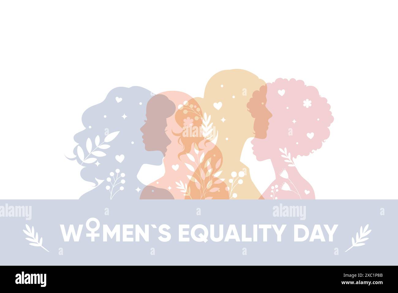 Banner, poster Womens Equality Day. Female silhouette, with flowers ...