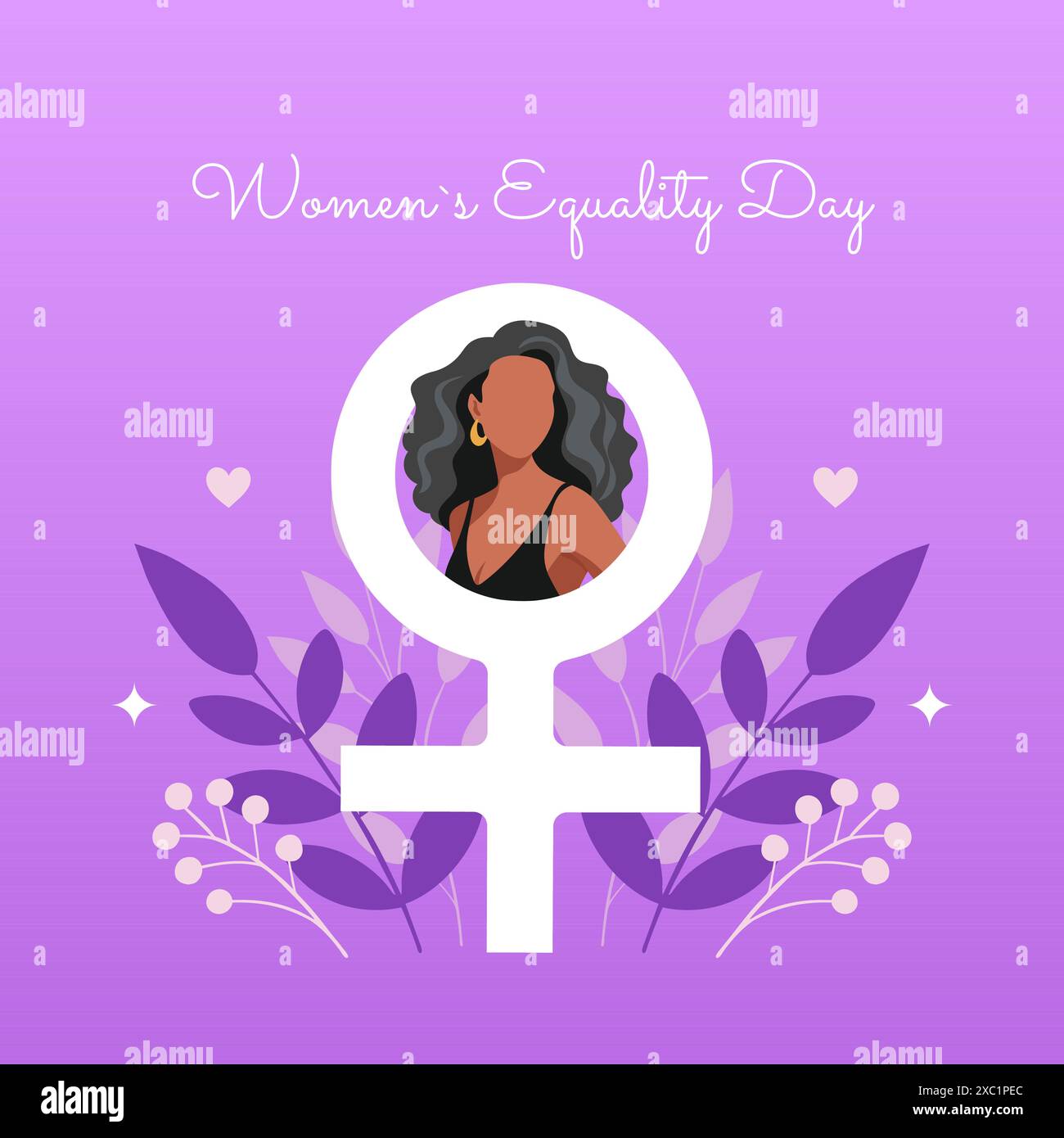 Square banner Women's Equality Day. Beautiful afro, dark skinned girl ...