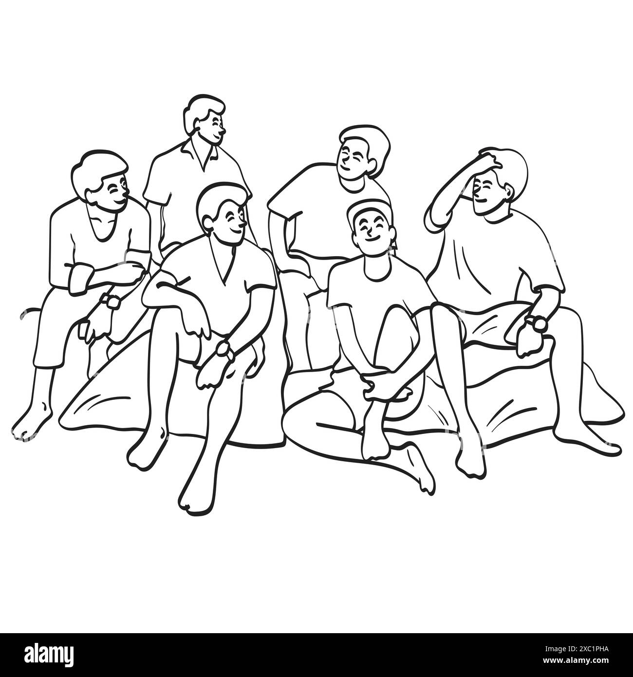 six men sitting together illustration vector hand drawn isolated on ...