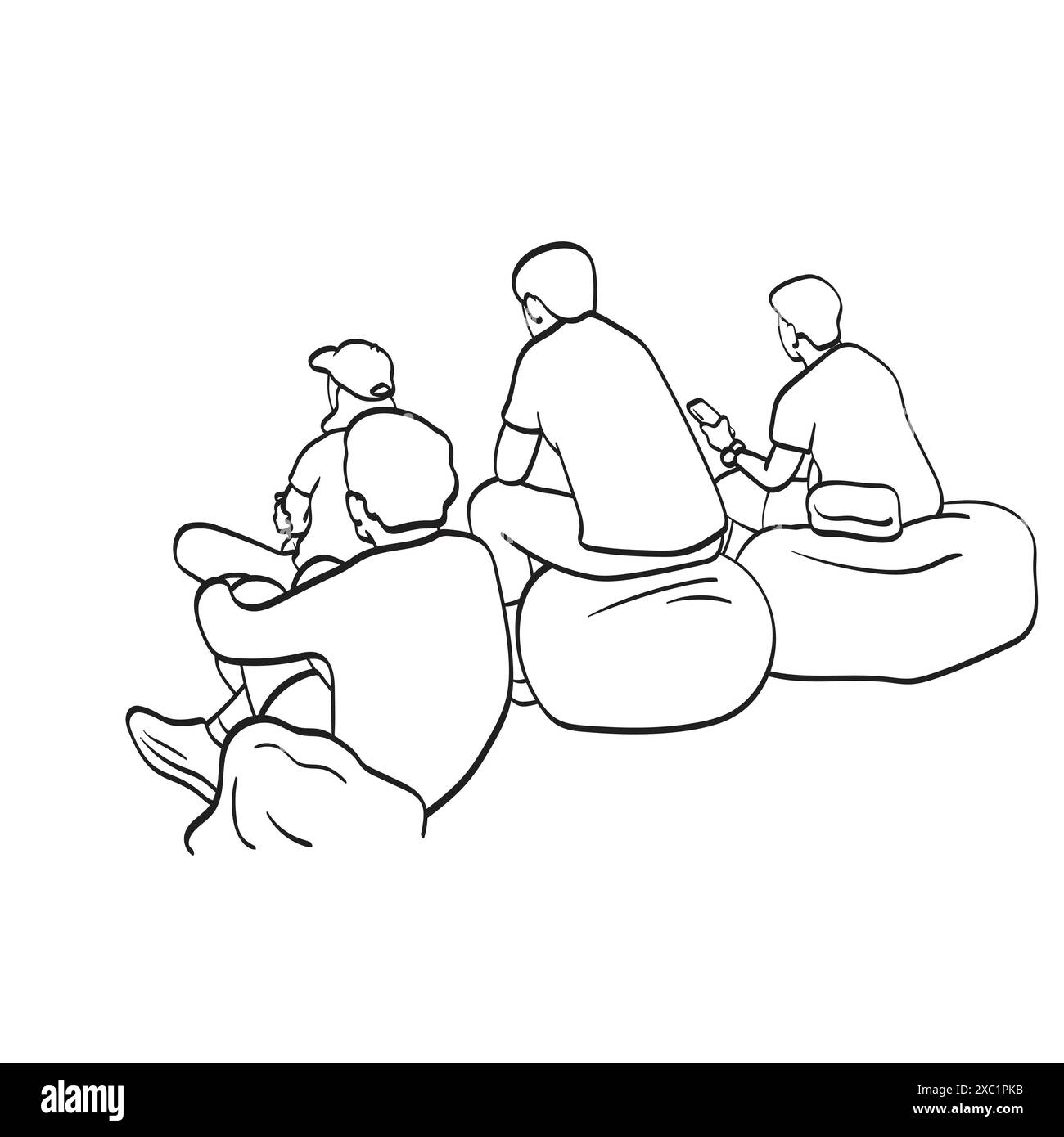 Back view of four people sitting and watching something illustration ...