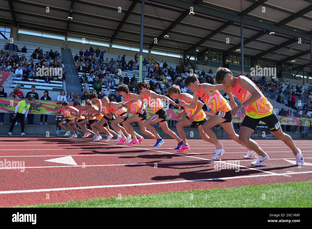 runners on the starting line of the boys two miles during the Brooks PR ...