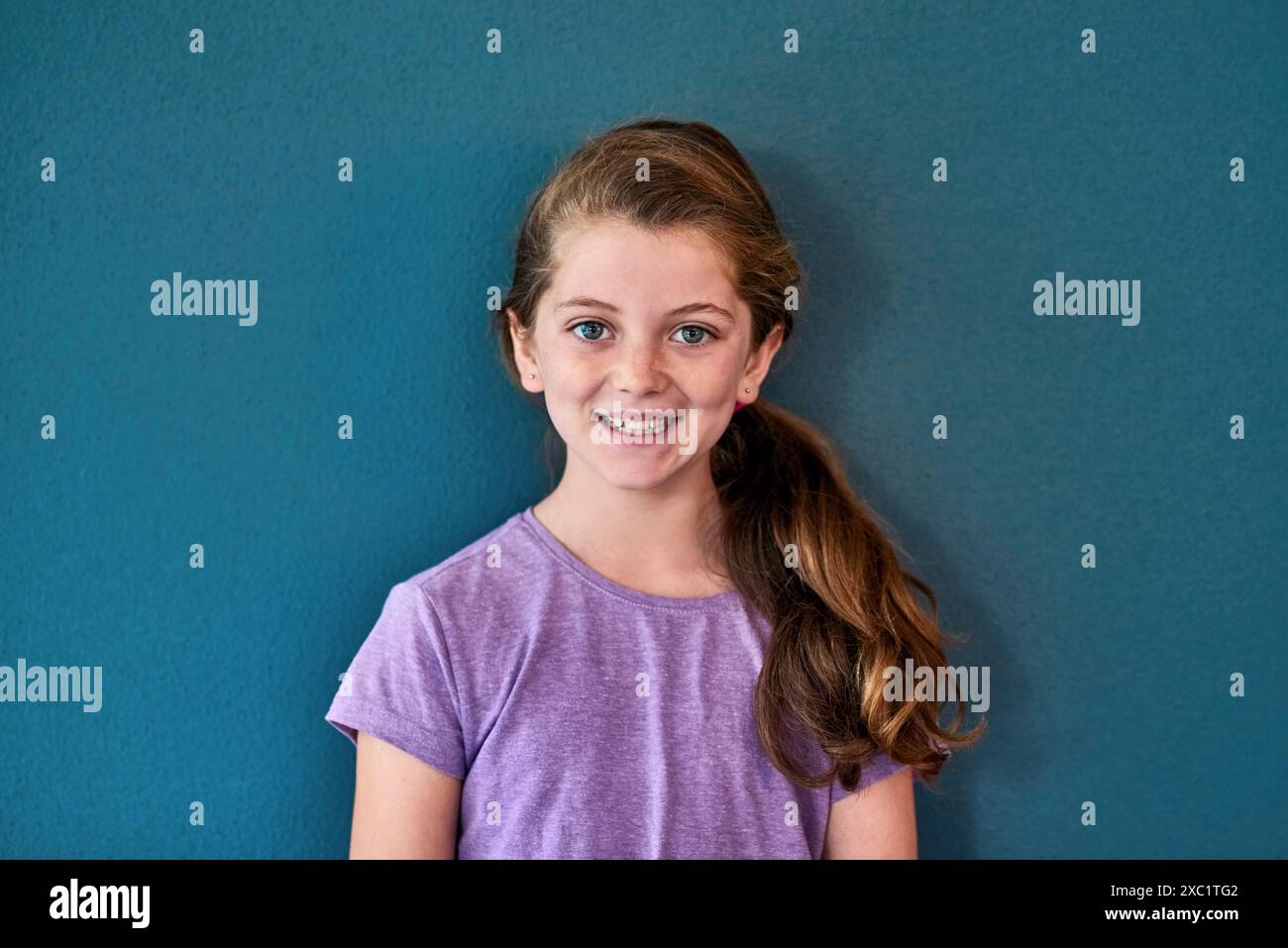 Girl, student and portrait with smile in studio, happiness for ...