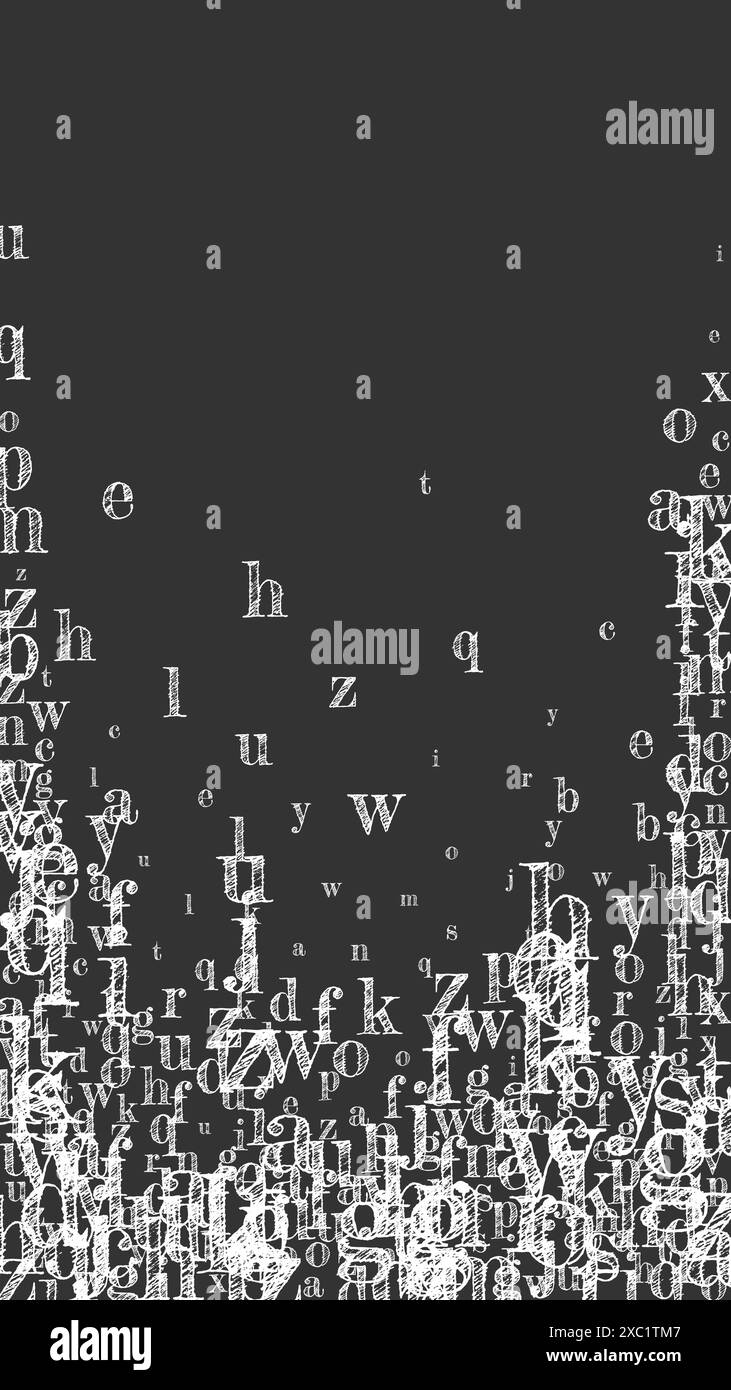 Scattered letters of latin alphabet. White chalk floating characters of ...