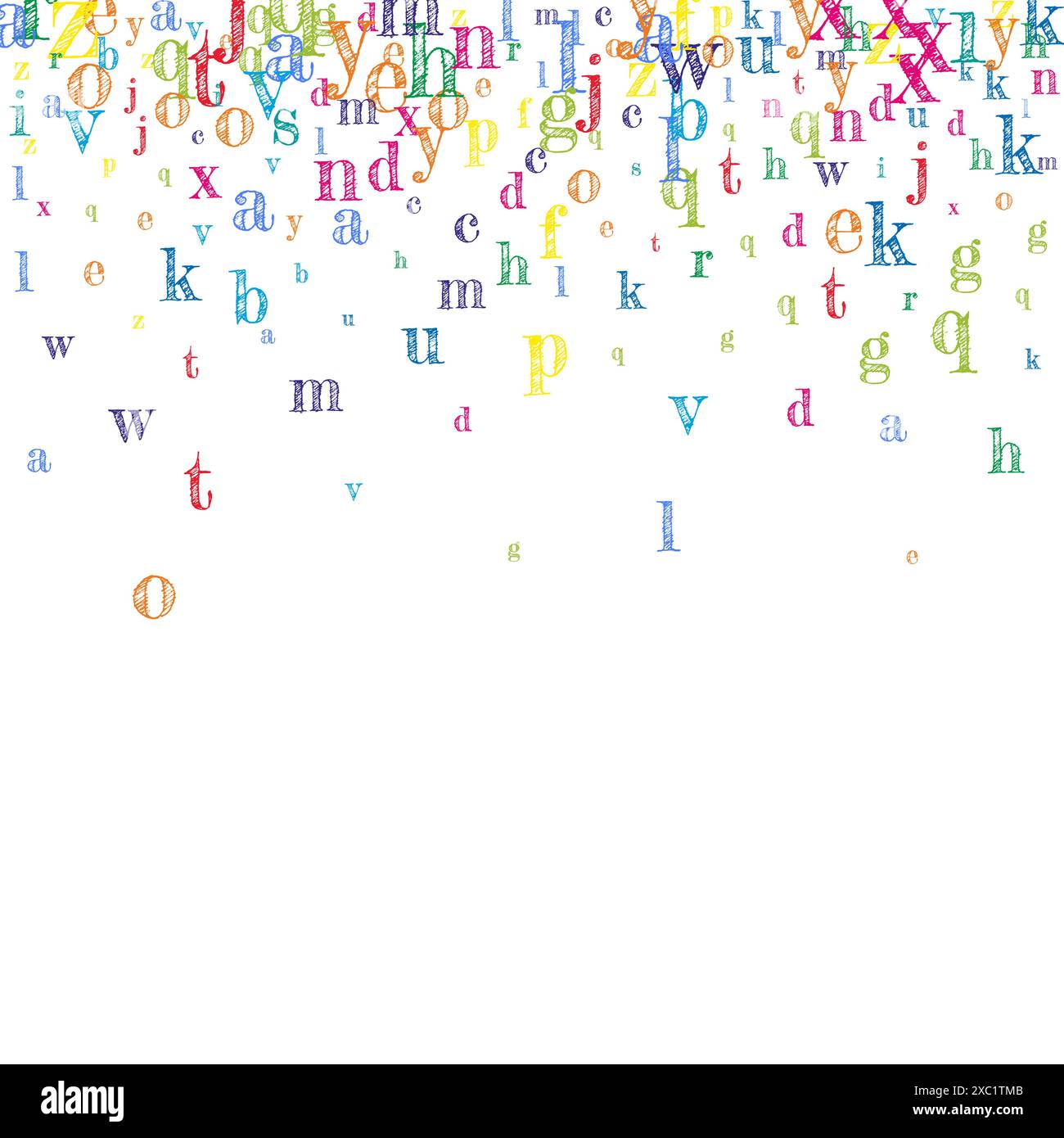 School notebook cover. Colorful childish floating letters of Latin alphabet. Foreign languages ...
