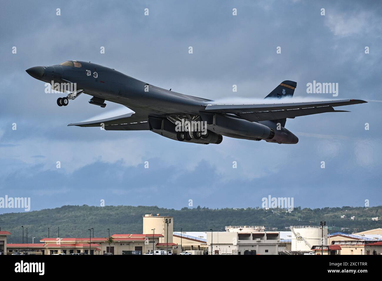 A U.S. Air Force B-1B Lancer assigned to the 37th Expeditionary Bomb ...